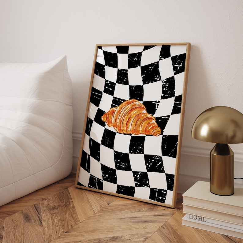 French Croissant Poster Retro Croissant Wall Art Vintage Minimalist ...
