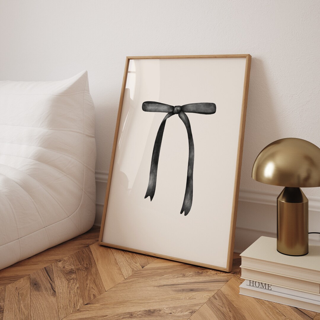 Black Bow Print Vintage Digital Download Minimalist Printable Wall Art ...