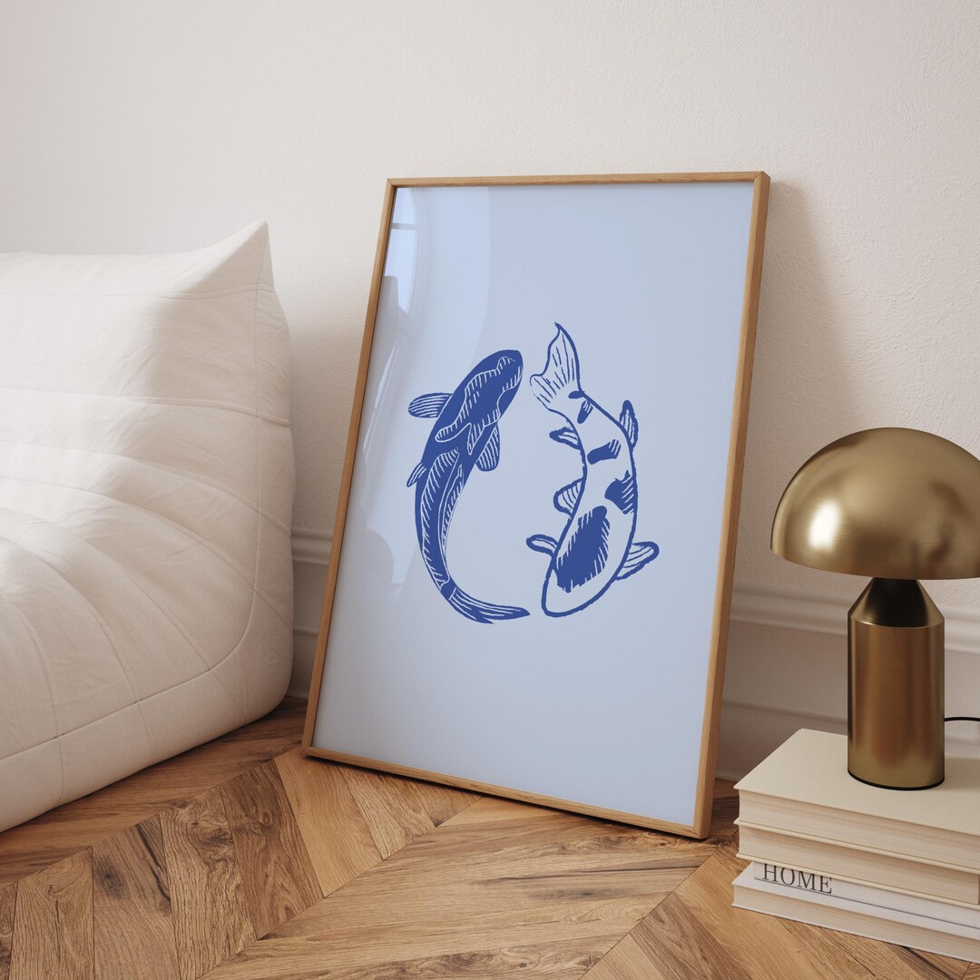 Blue Koi Fish Wall Art Minimalist Bathroom Trendy Printable Wall Art ...