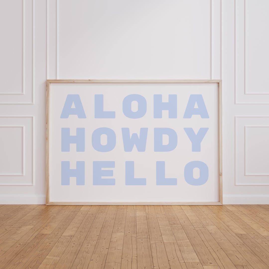 Blue Aloha Howdy Hello Prints for Beach House Trendy Coastal Cowgirl ...