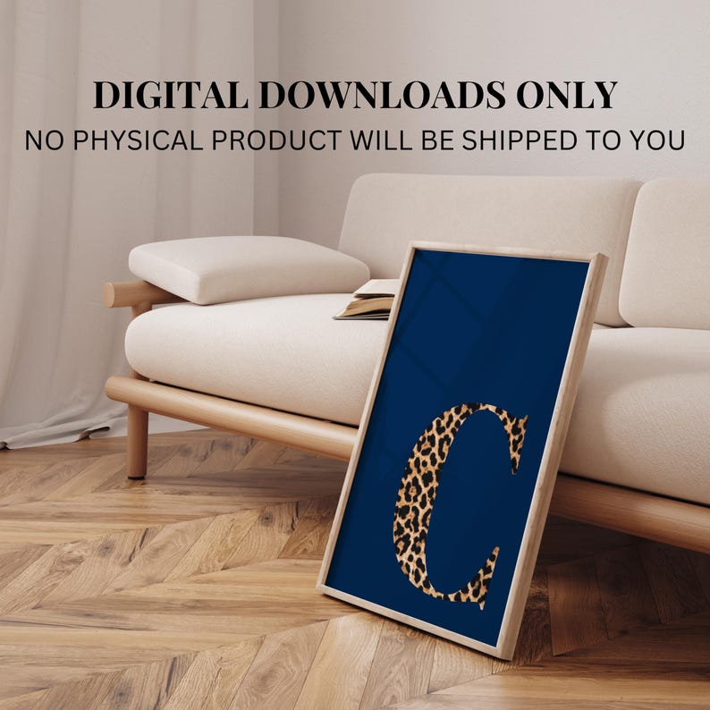 Letter C Wall Art Leopard Print Navy Blue Wall Art Aesthetic Cheetah ...