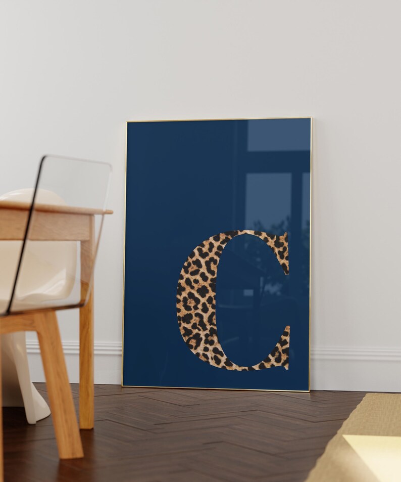 Letter C Wall Art Leopard Print Navy Blue Wall Art Aesthetic Cheetah ...