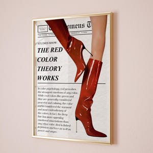 Set of 2 Red Color Theory Leopard Boots Print Wall Art Trendy Retro ...