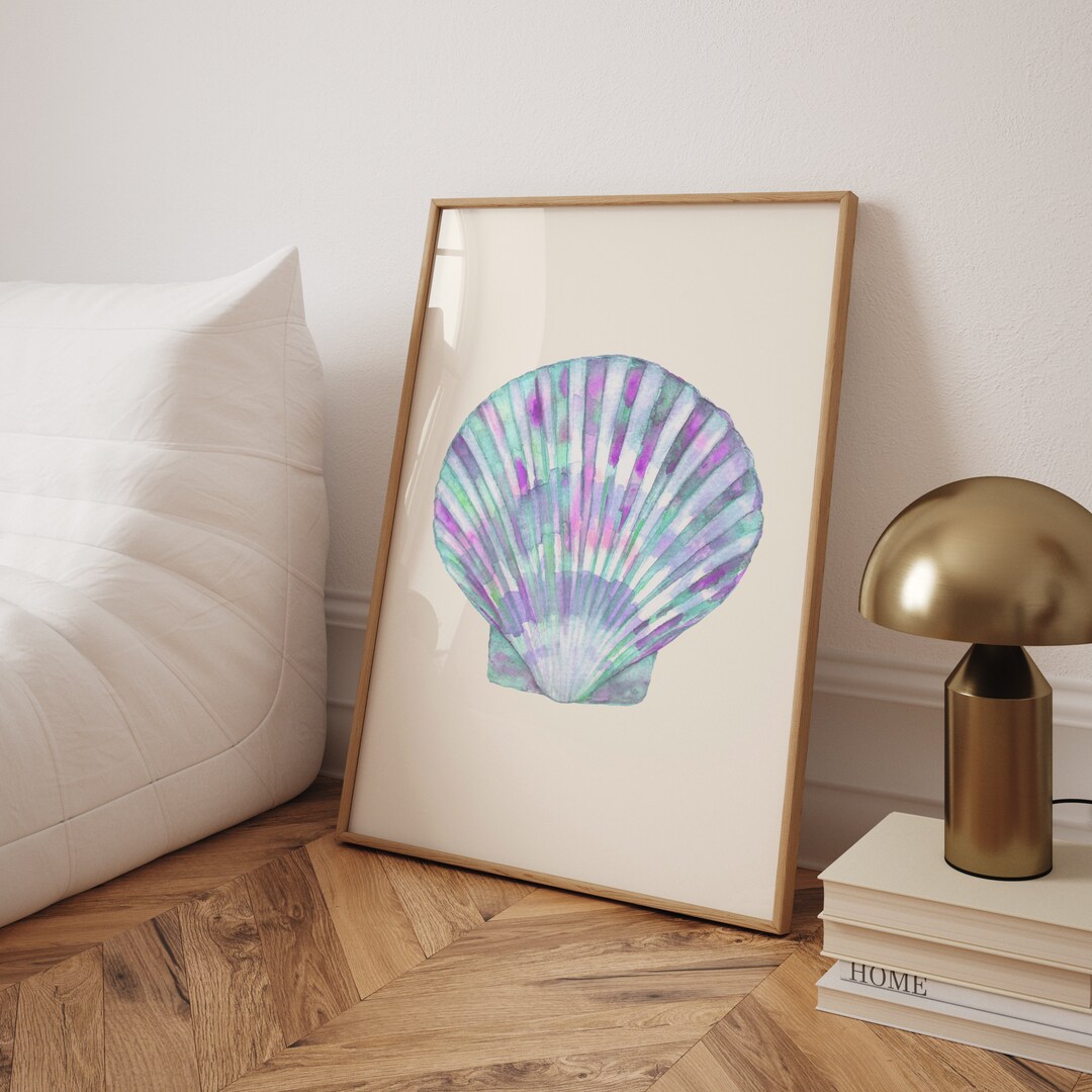 Blue Seashell Art Trendy Coastal Art Preppy Dorm Wall Decor Blue ...