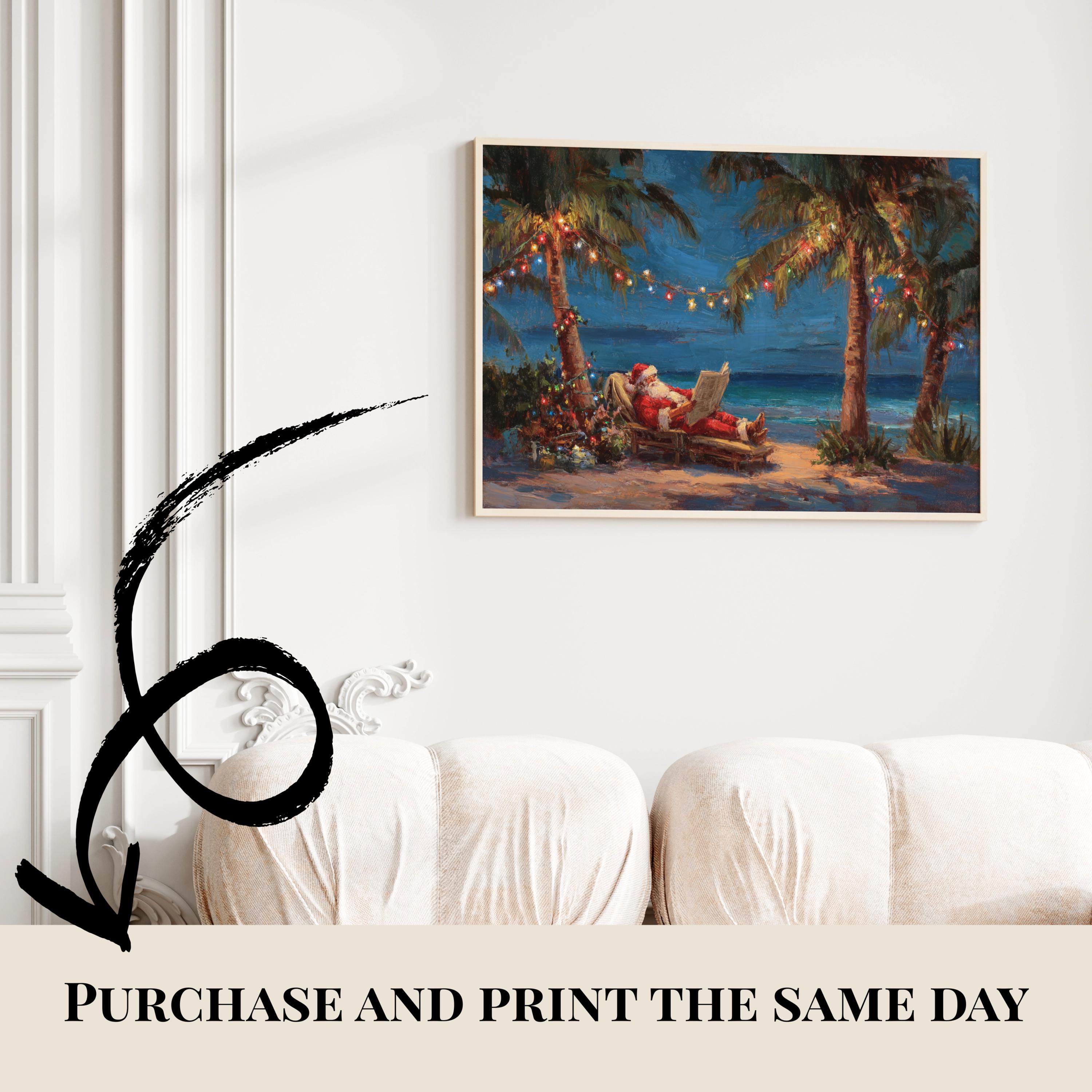 Santa on the Beach Funny Santa Bathroom Decor Coastal Christmas Print ...