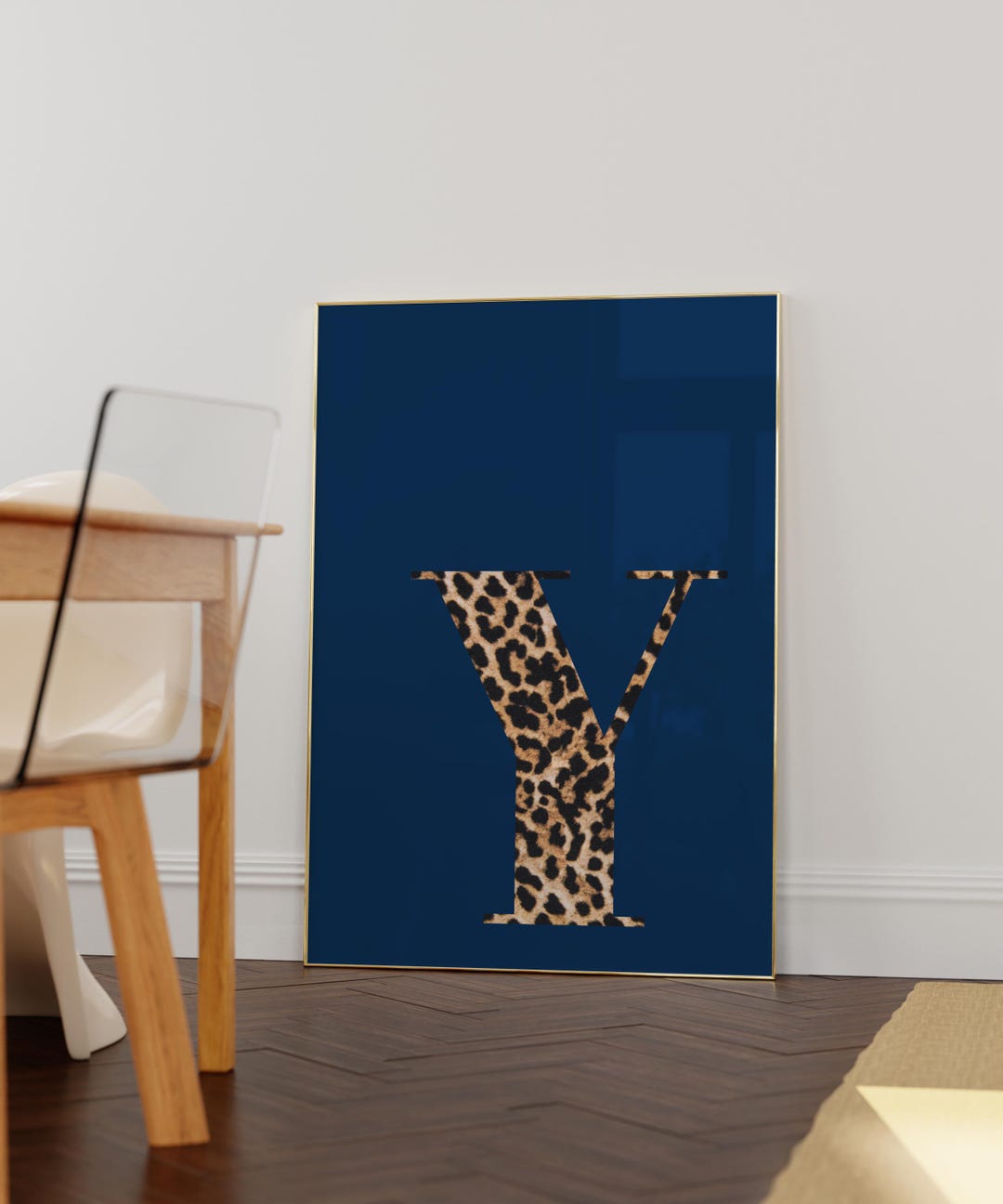 Letter Y Wall Print Leopard Fashion Art Y Initial Wall Art Girly Navy ...