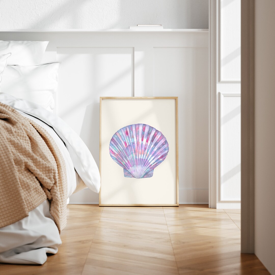 Purple Seashell Print Purple Dorm Wall Art Apartment Decor Coastal Wall ...