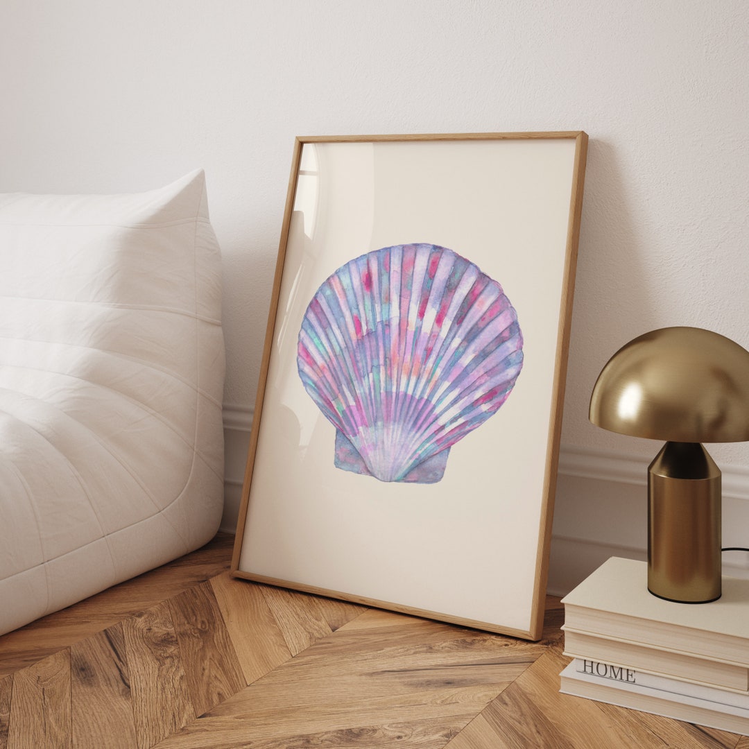 Purple Seashell Print Beach Printable Wall Art Girly Beach Dorm Wall ...