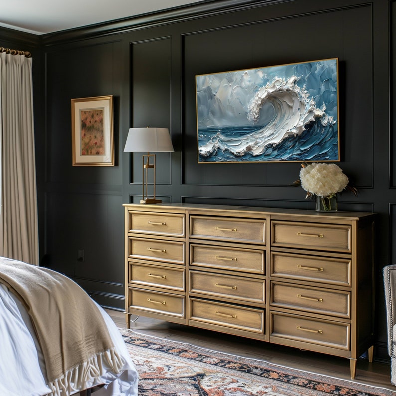 Textured Summer Abstract Painting for Frame TV, Muted Toned 3D Wave ...