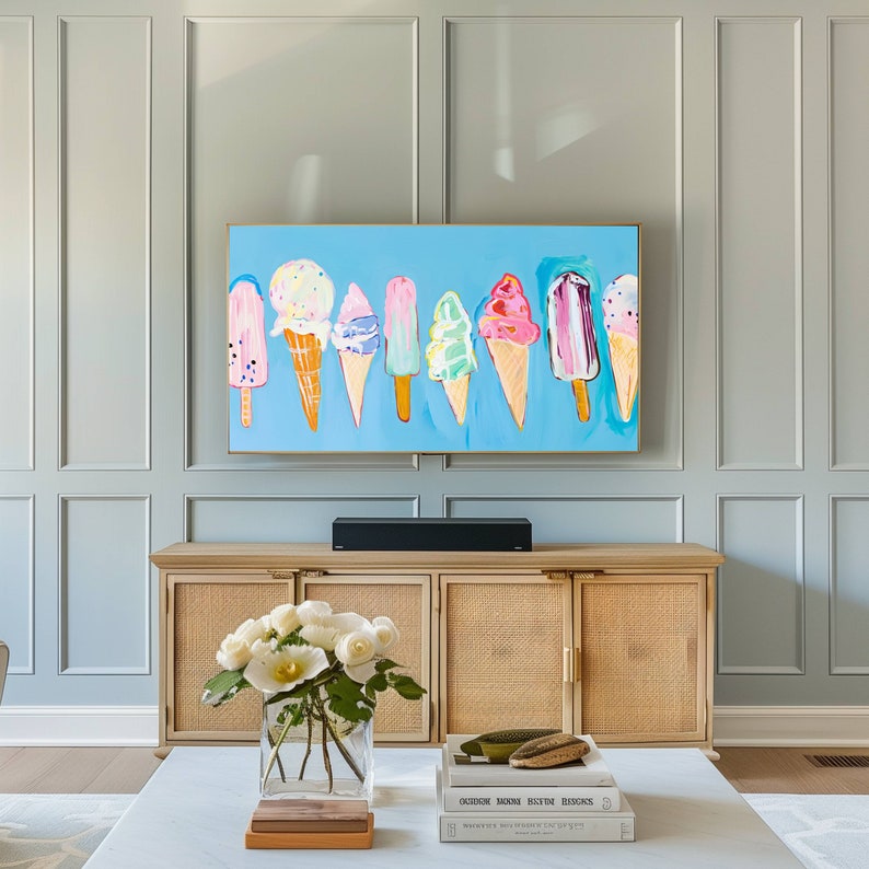 Summer Abstract Oil Painting for Frame TV, Modern TV, Colorful Ice ...