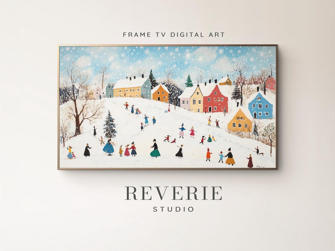 Vintage Winter Village Frame TV Art | Snowy Scene Decor | Nostalgic ...