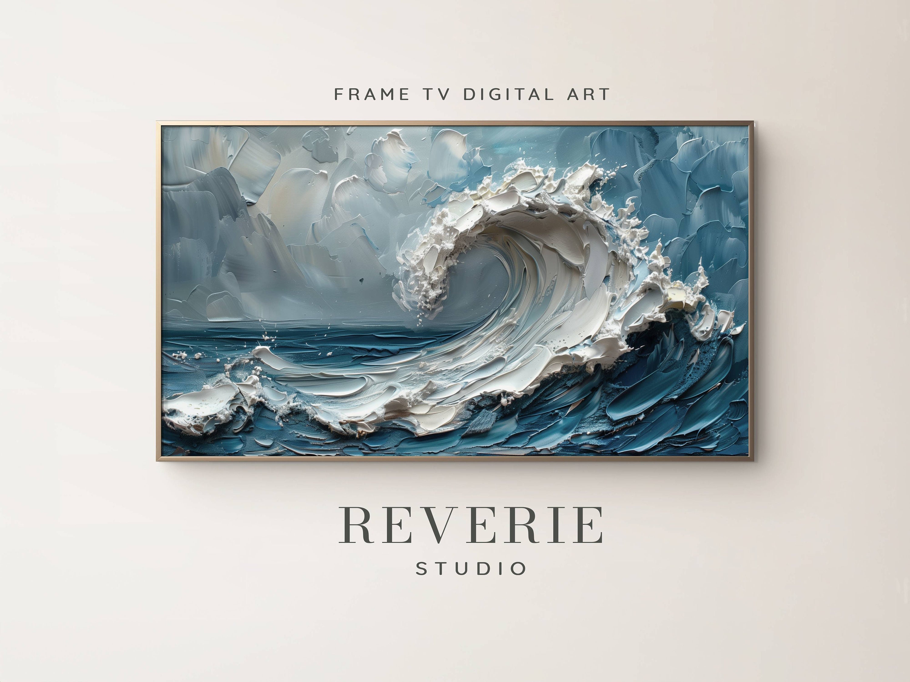 Textured Summer Abstract Painting for Frame TV, Muted Toned 3D Wave ...