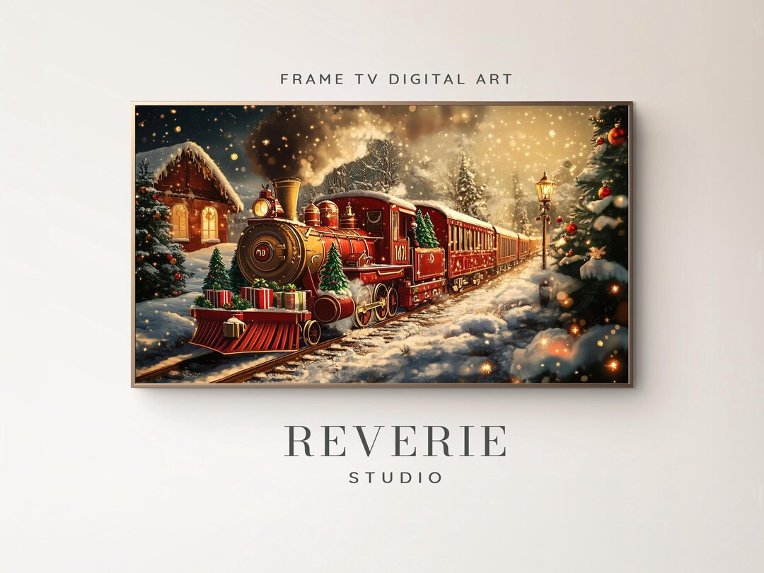 Vintage Train Christmas Frame TV Art: Snowy Winter Scene (digital ...