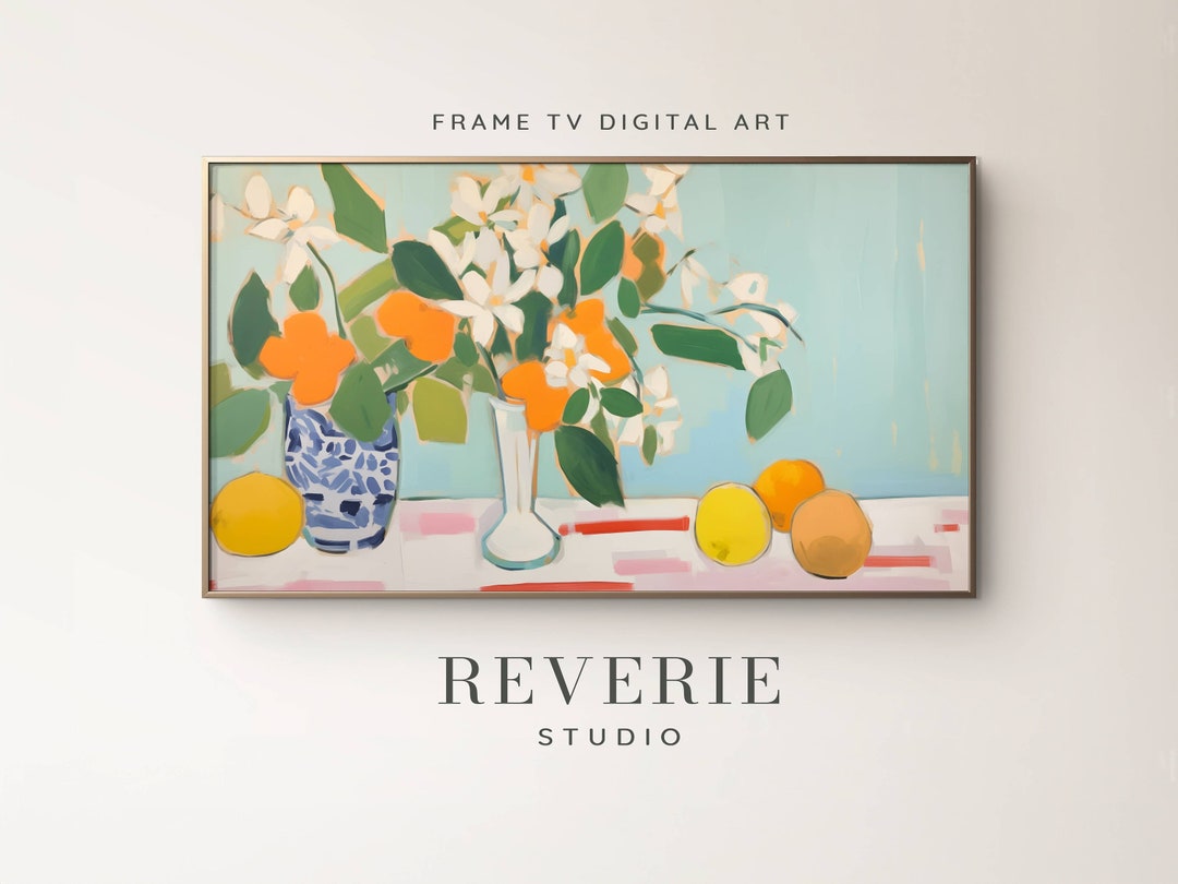 Retro Still Life Painting for Frame TV, Pastel Mid-century Modern Frame ...