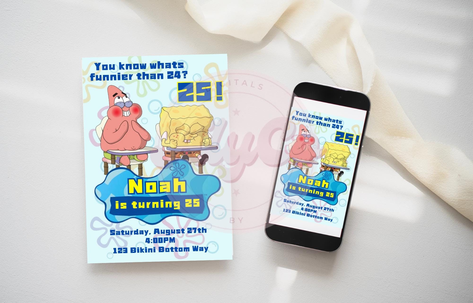 Editable Spongebob Birthday Invitation Template Printable Sponge Bob ...