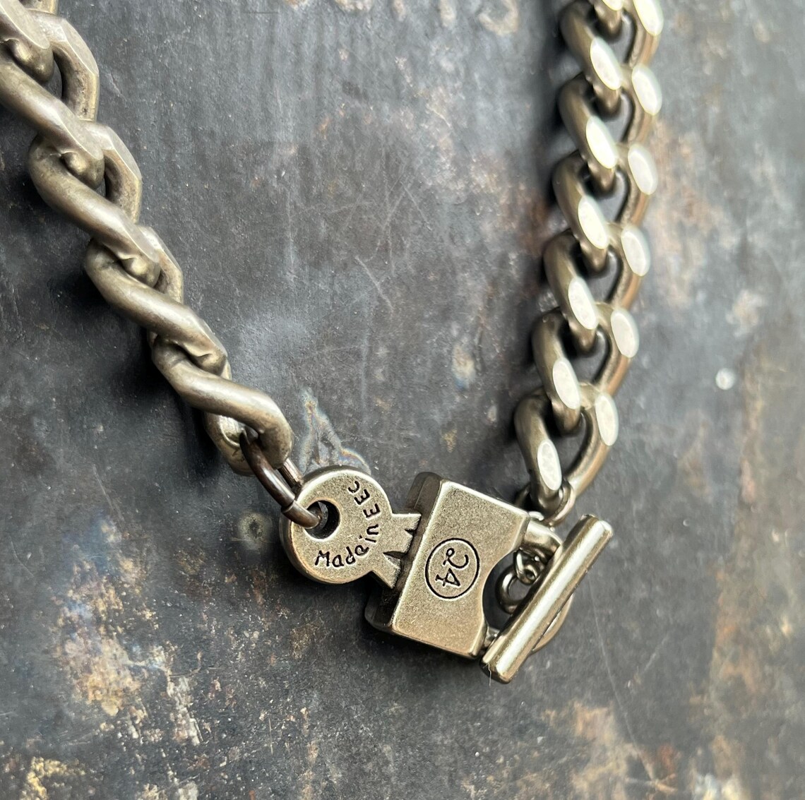 UNDER LOCK and KEY Chunky Curb Chain Necklace Lock and Key Pendants 24 ...