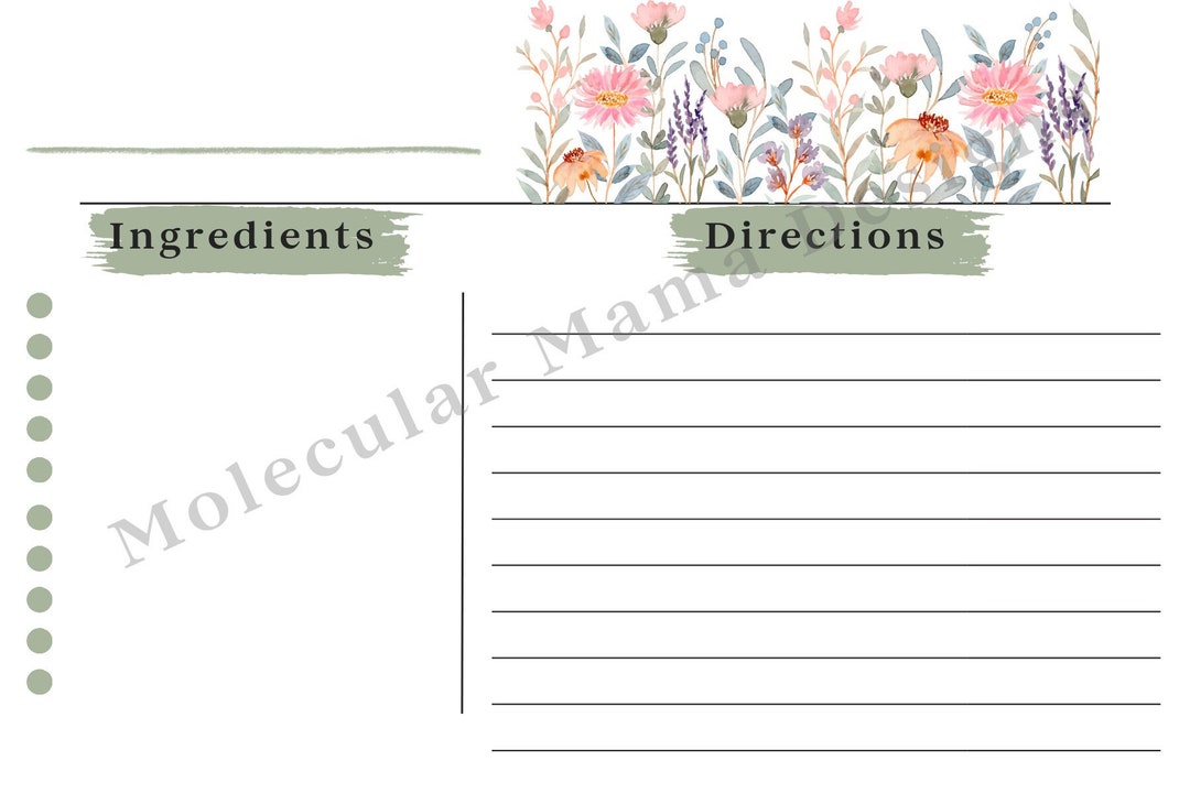 Printable Recipe Card Digital Recipe Card Floral Boho Recipe Card - Etsy