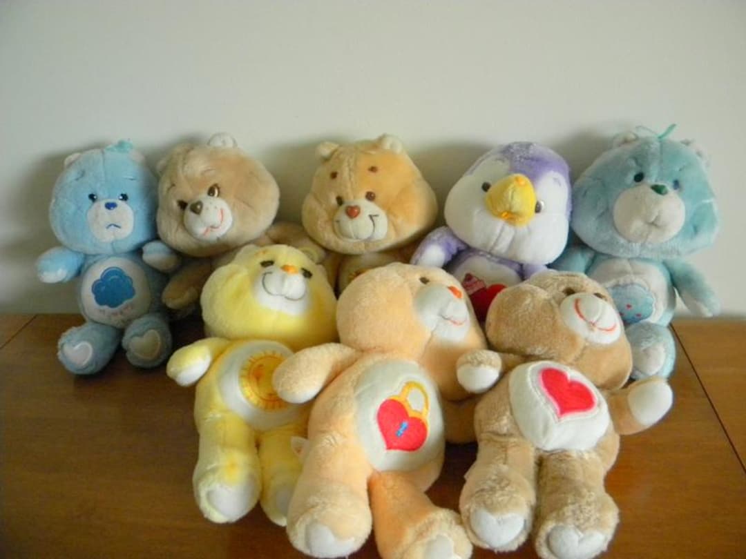 Vintage Plush Care Bears 1980's 13", Grumpy, Champ, Cozy Heart Penguin ...