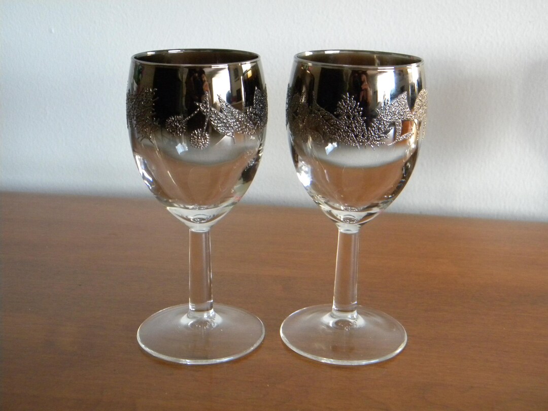 Vintage Queen's Lusterware Wine Glasses Silver Ombre, Etched Cherries ...