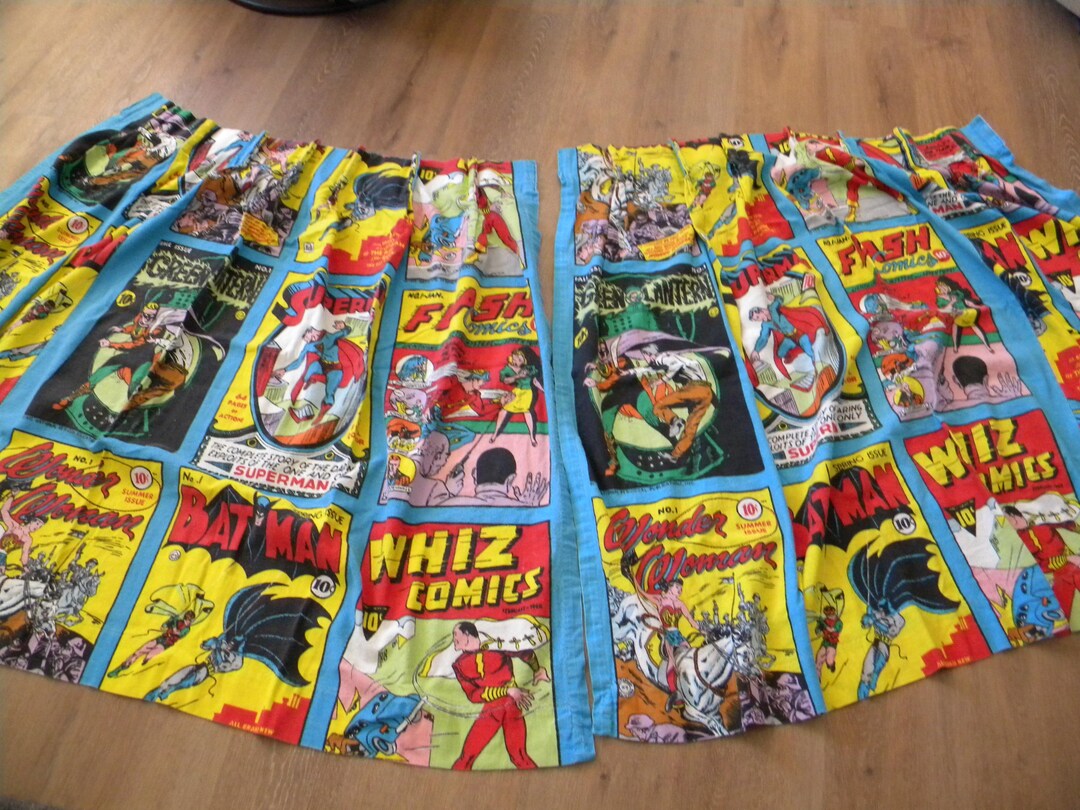 RARE Vintage DC Comics Fabric Curtains First Issue Comic Book Barkcloth ...