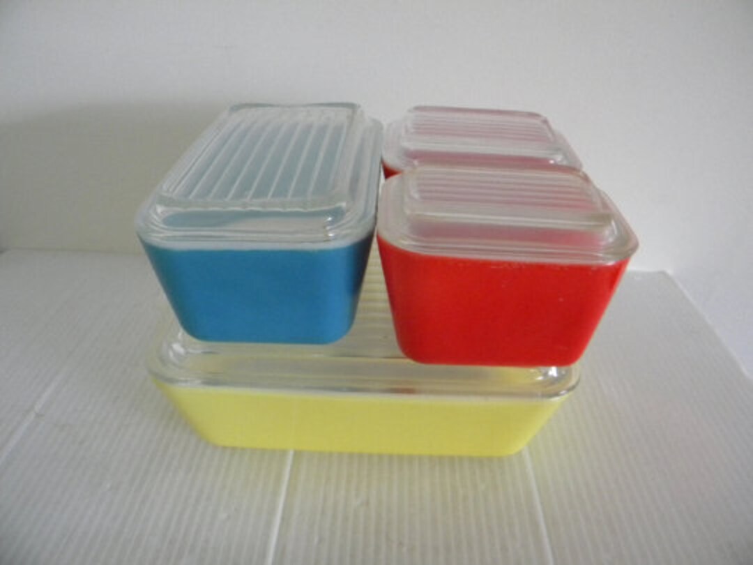Vintage Pyrex Primary Refrigerator & Oven Set, 1950's, Fridgies, 501 ...