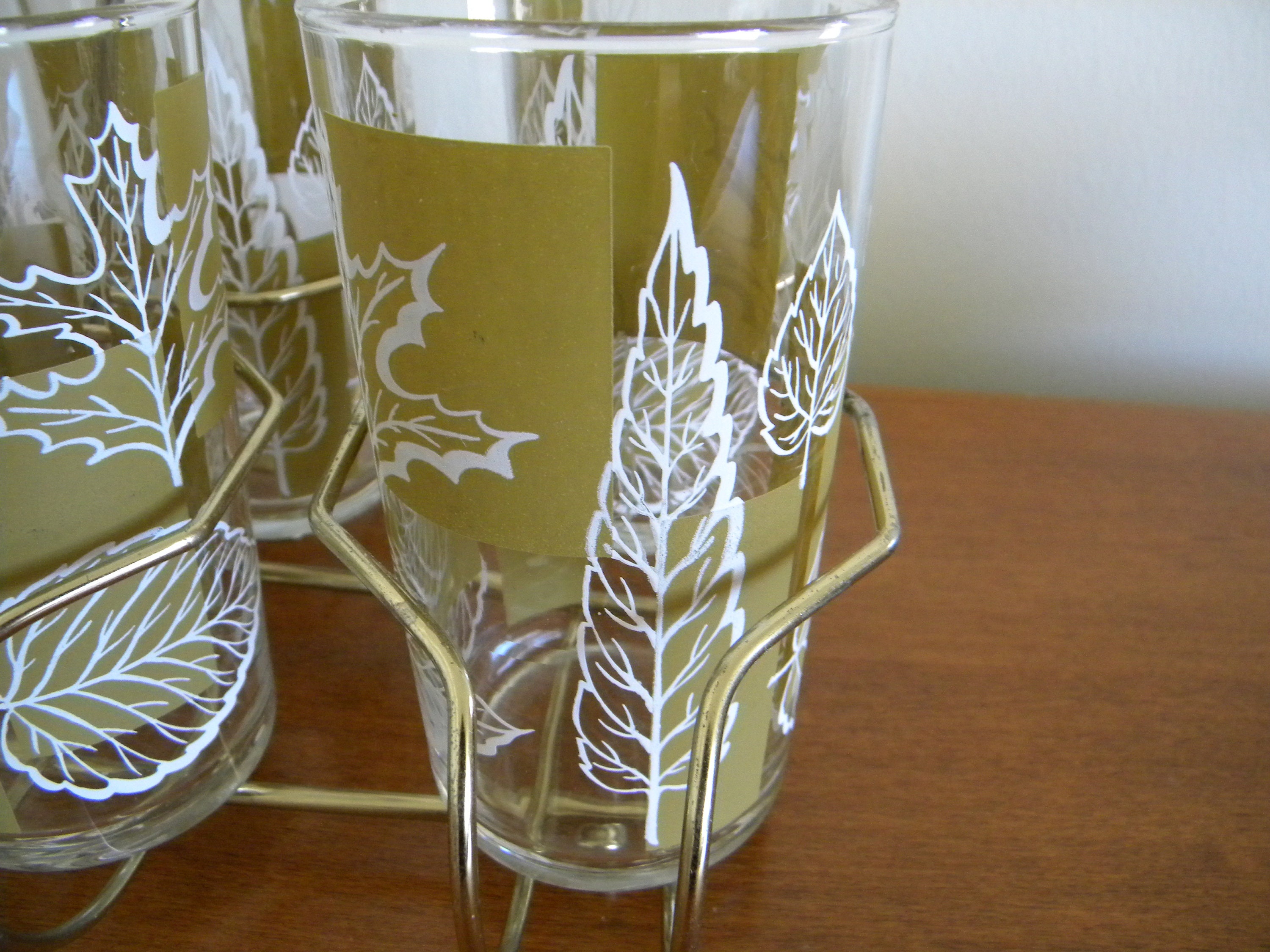 Vintage Libbey Drinking Glasses Leaf Pattern, Set of 8 With Caddy Tray ...