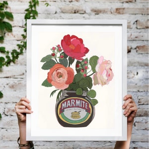 Set of 3 Retro Marmite Yorkshire Tea Heinz Beans Floral Art Print Set ...