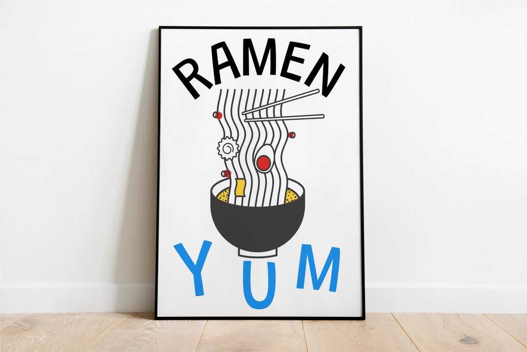Retro Ramen Yum Art Print Poster Fun Modern Graphic Vintage Noodles ...