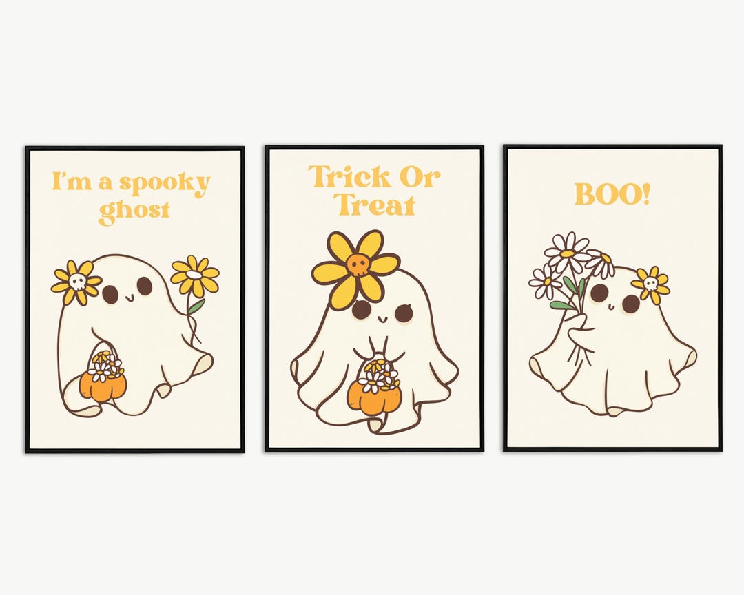 Cute Ghosts Set of 3 Retro Posters, Halloween, Unframed A5 A4 A3 ...