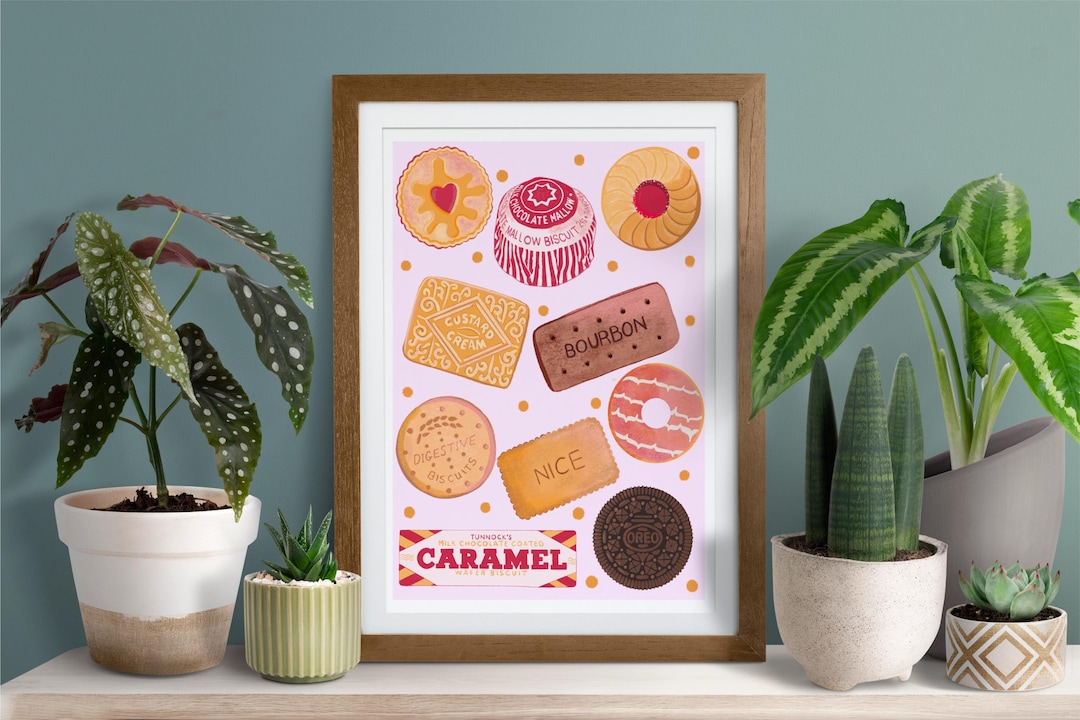 British Biscuits Kitchen Art Print, Hand Drawn Colourful Food Poster ...