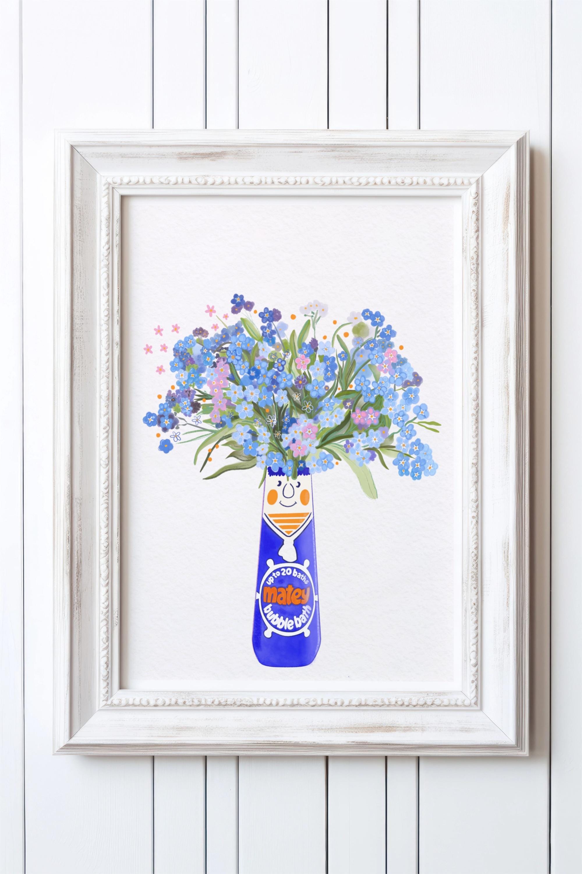 Set of 2 Mr and Miss Matey Bubble Bath Bathroom Art Prints With Flowers ...