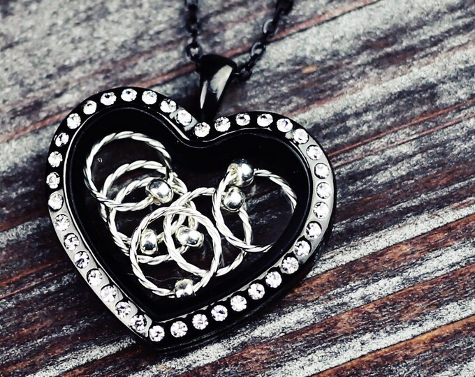Floating Black Crystal Heart Locket Small 30 Mm/1 - Etsy