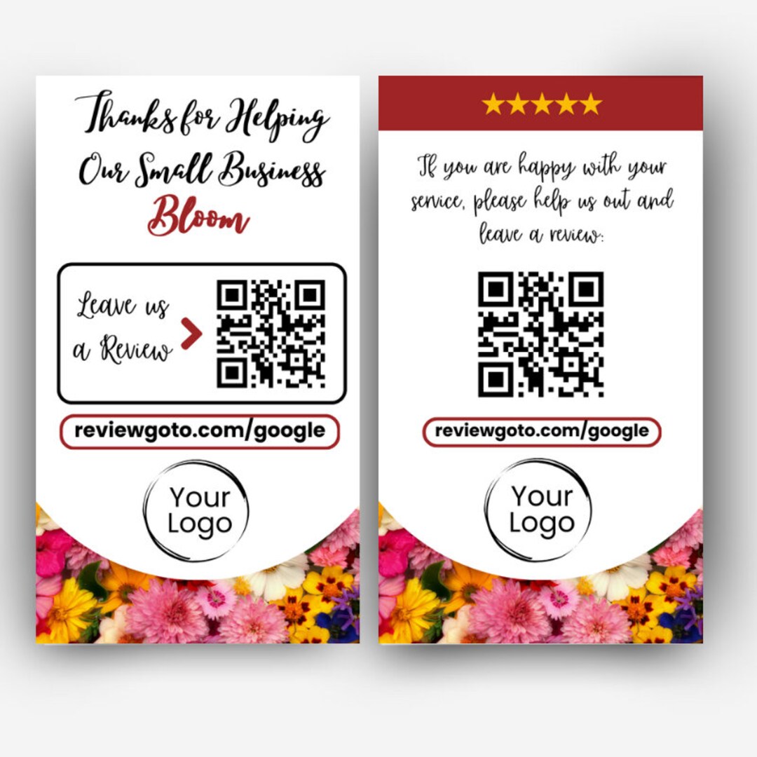 Review Cards, Floral Style #1 Review Cards, QR Code Business Cards ...