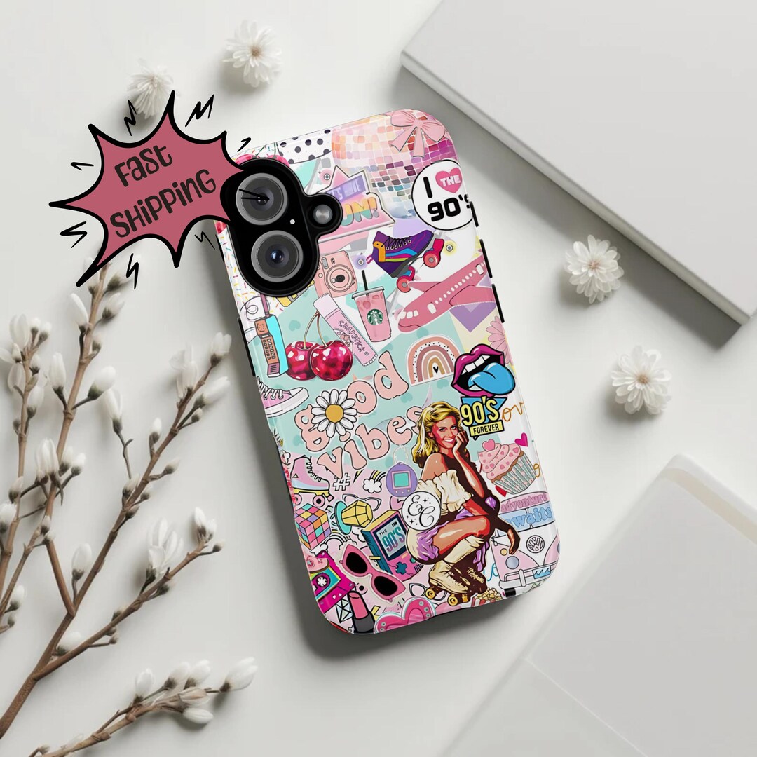 Retro 90s Nostalgia Collagetough Phone Case, iPhone X 11 12 13 14 15 16 ...