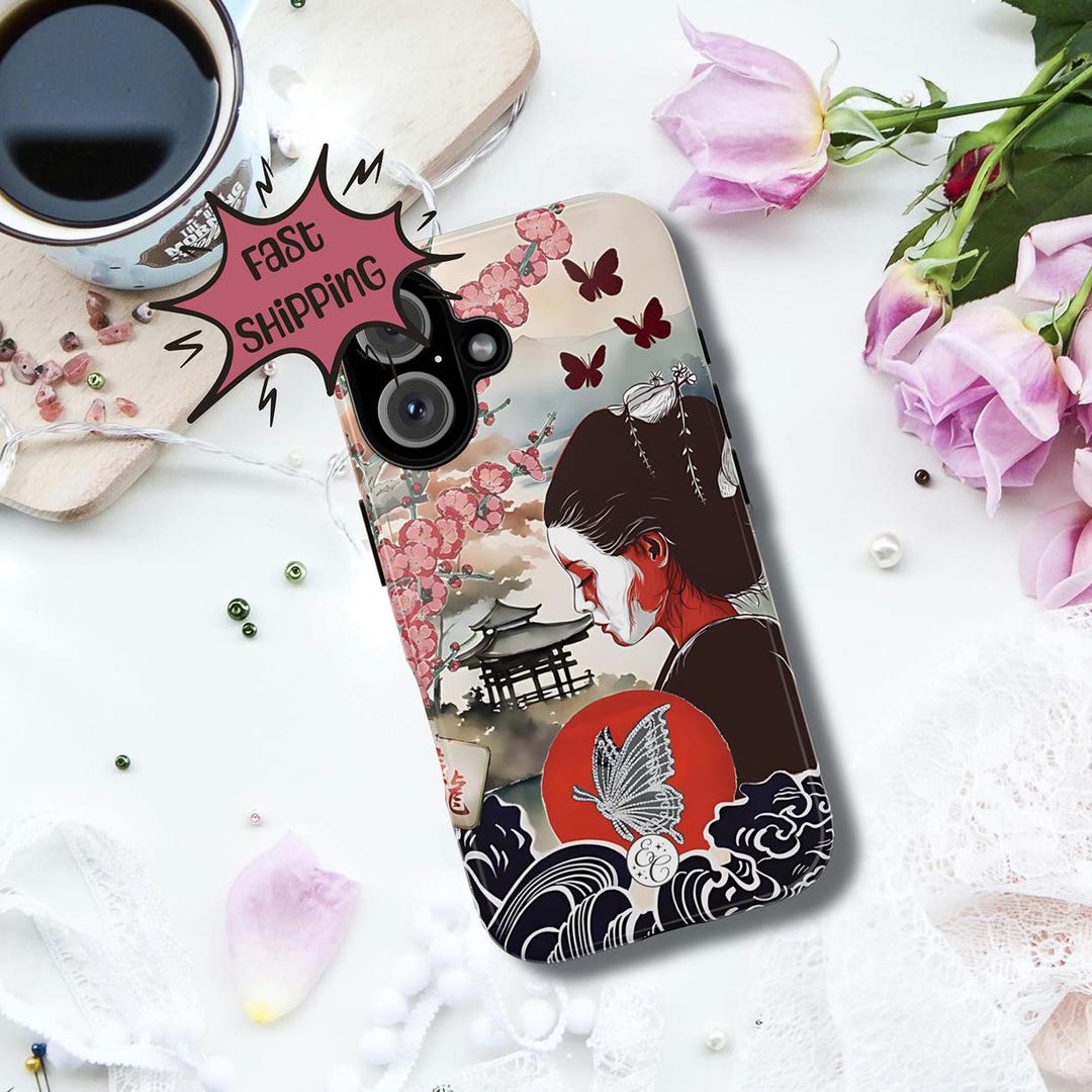 Japanese Geisha Watercolor Art Tough Phone Case, iPhone X 11 12 13 14 ...