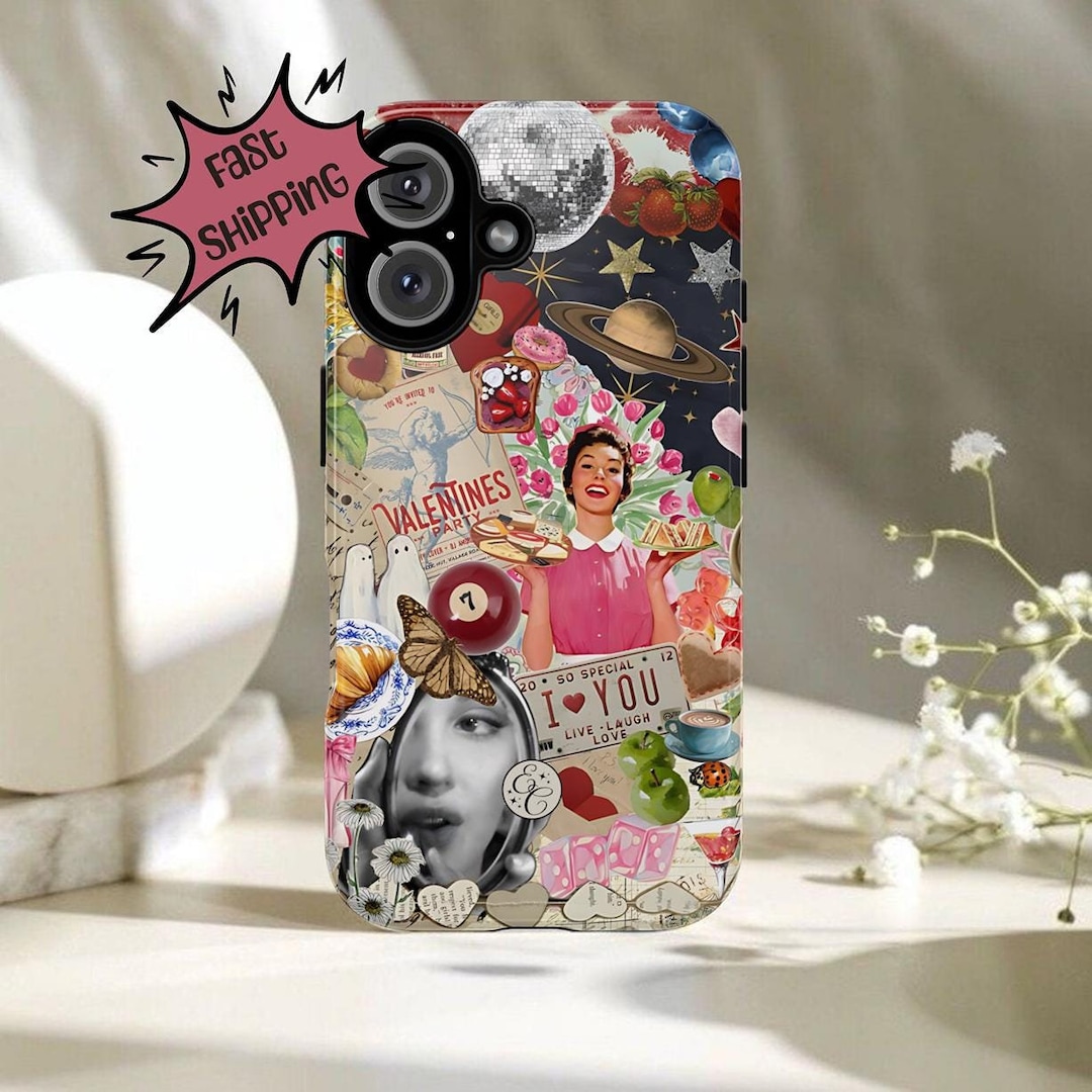 Retro Aesthetic Collage Art Tough Phone Case, iPhone X 11 12 13 14 15 ...