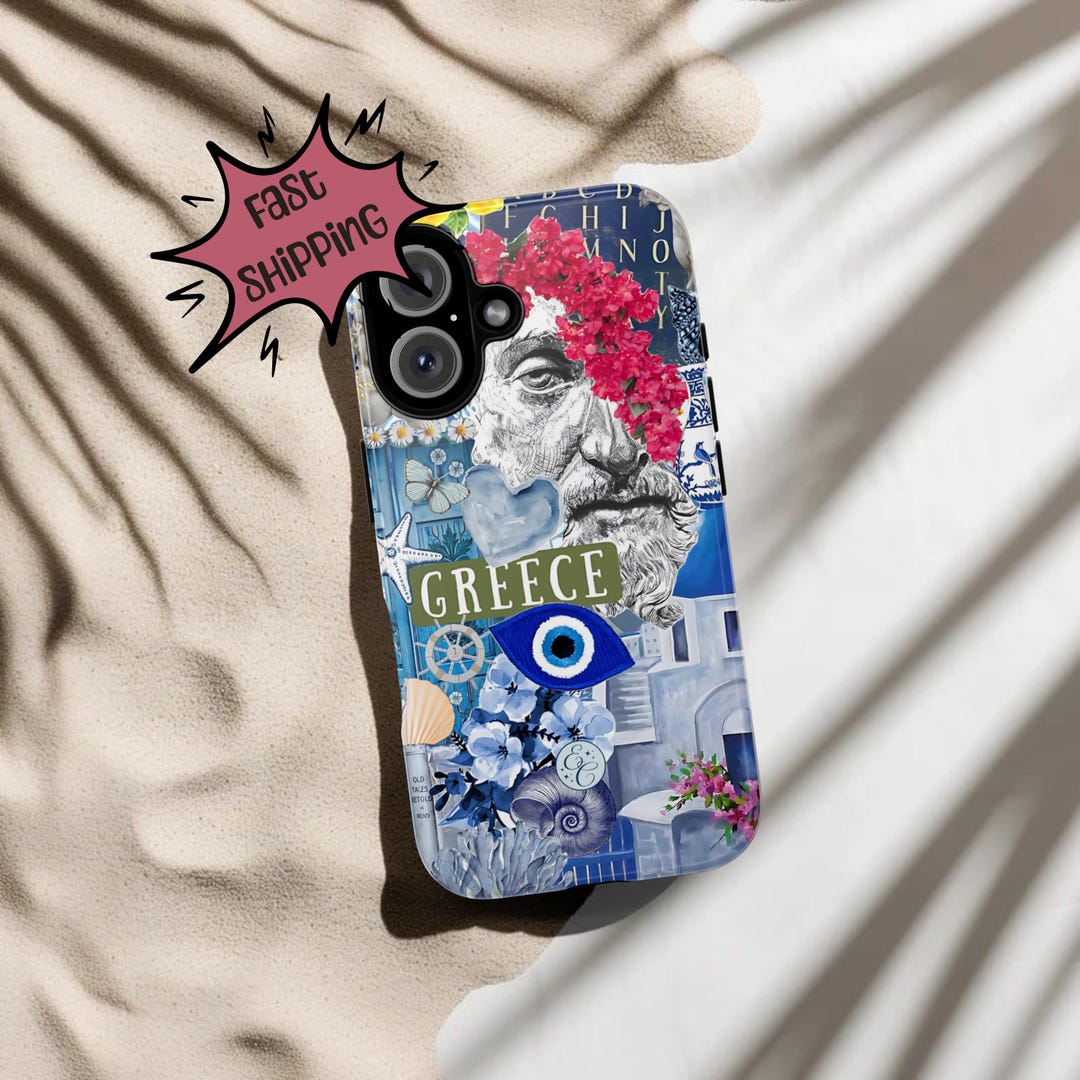 Greek Summer Aesthetic Collage Tough Phone Case, iPhone 8 X 11 12 13 14 ...