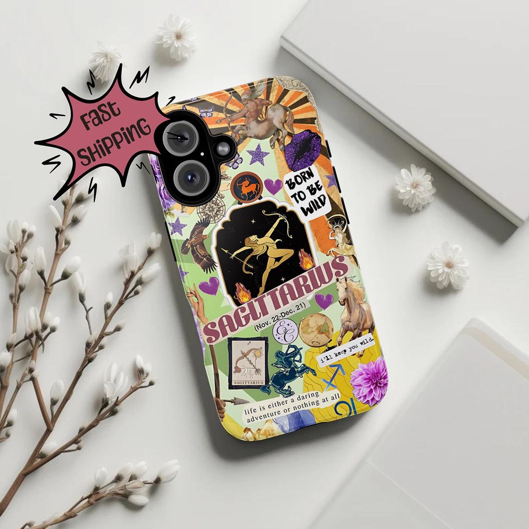 Sagittarius Vintage Zodiac Collage Tough Phone Case, iPhone 8 X 11 12 ...