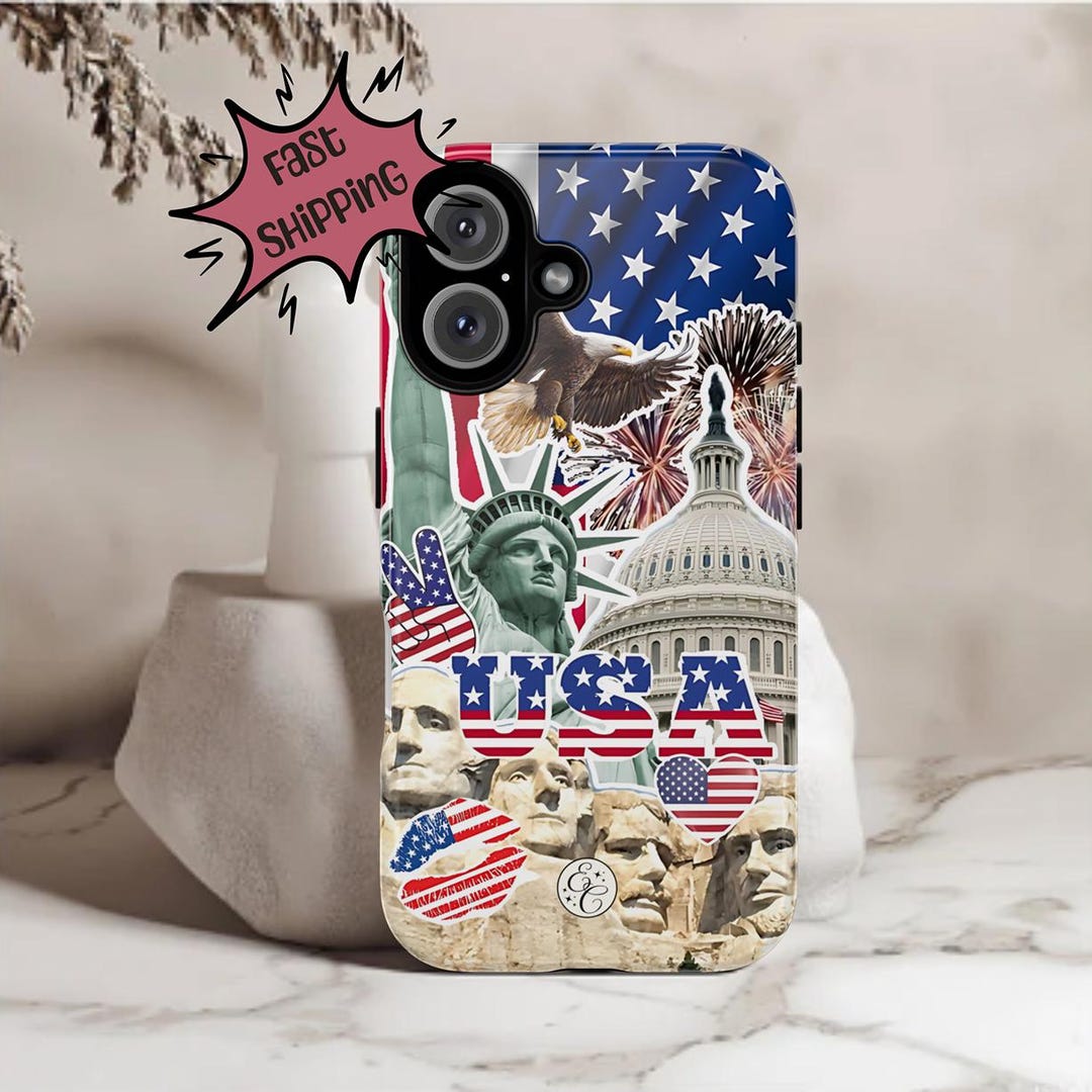 Patriotic USA Collage Tough Phone Case, iPhone 8 X 11 12 13 14 15 16 ...