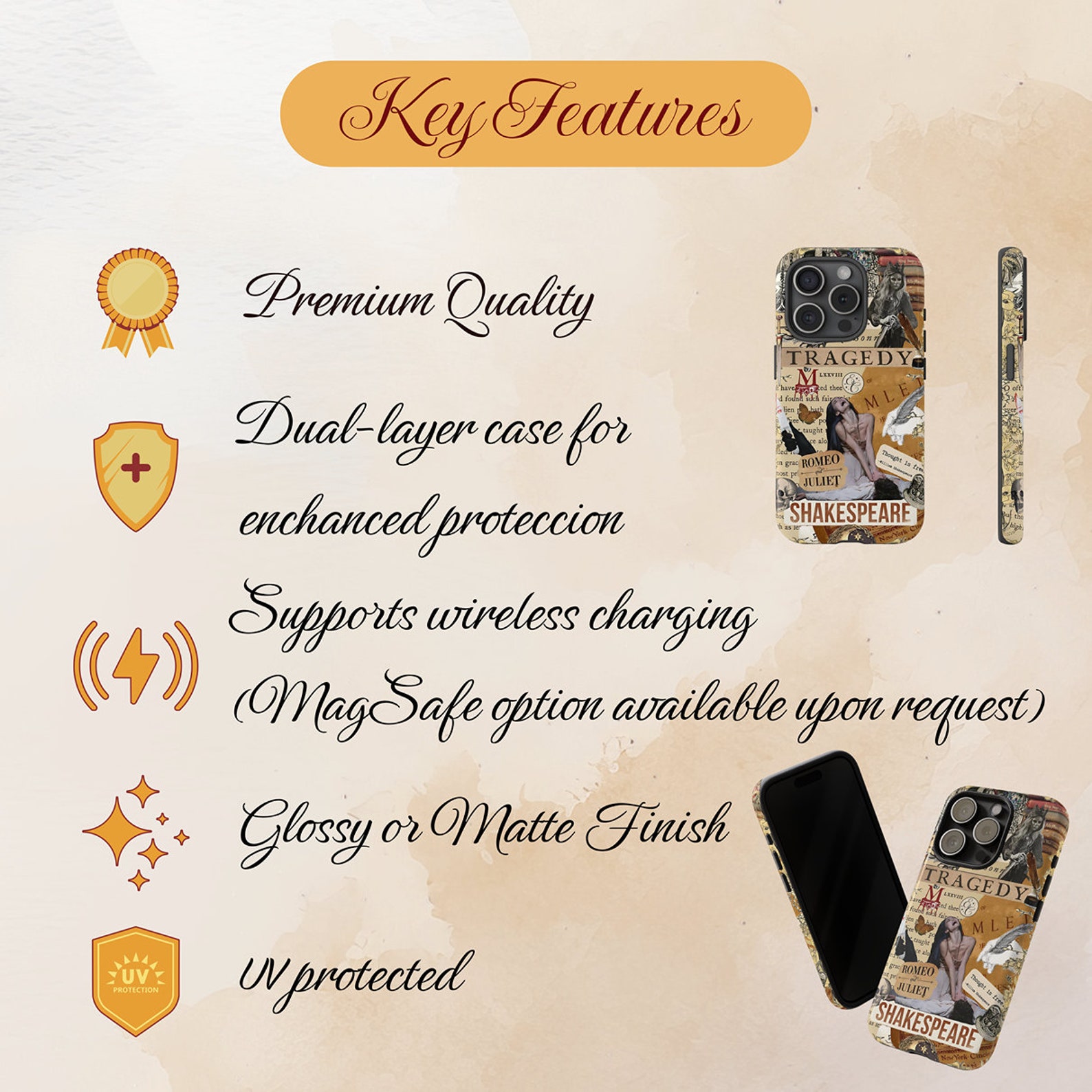 Shakespeare Tragedy Collage Tough Phone Case, iPhone X 11 12 13 14 15 ...