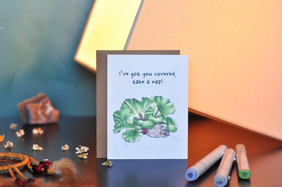 Nap Time Card: Plant and Kitty Cat Design - Thinking of You - Etsy