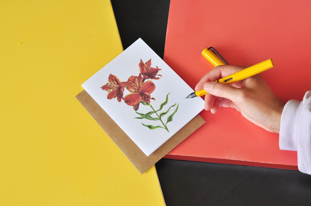 Peruvian Lily Greeting Card: Floral Alcohol Marker Art Notecard - Etsy