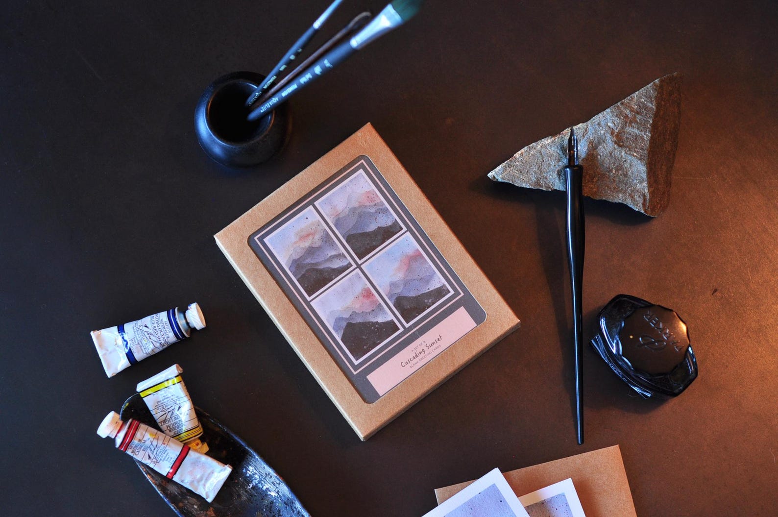 Sunset Cascade Mountains Painted Set of 8 Notecards | Blank Watercolor ...