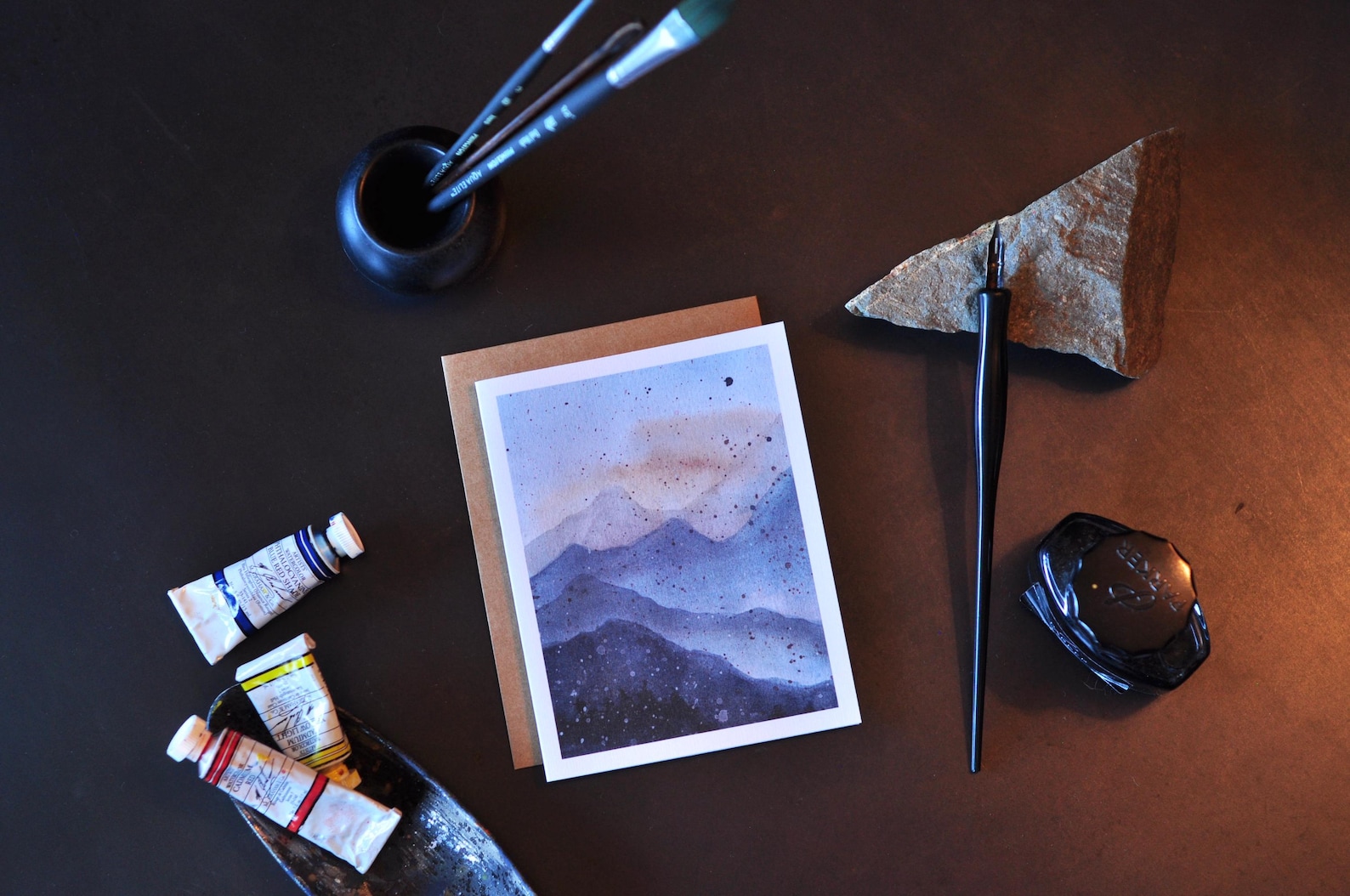 Sunset Cascade Mountains Painted Set of 8 Notecards | Blank Watercolor ...