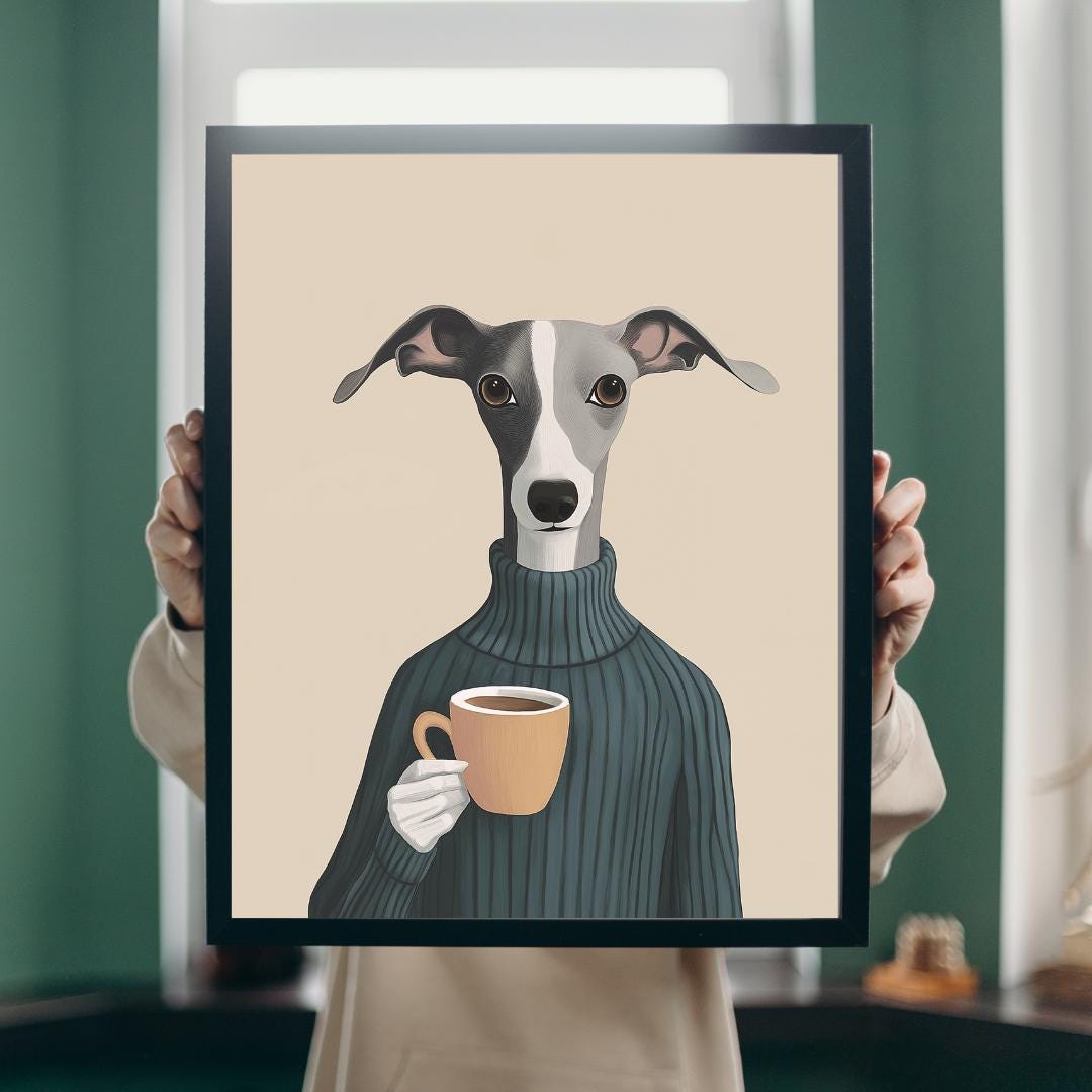 Elegant Minimalist Italian Greyhound Poster, Cozy Pet Portrait Home ...