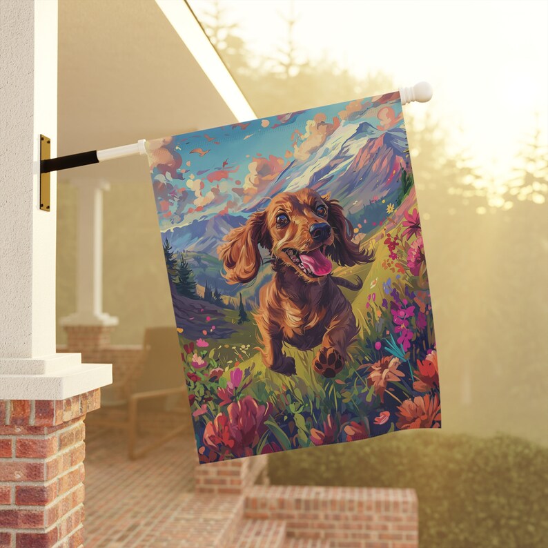 Cute Dachshund Garden House Banner, House Gift Flag for Dachshund ...
