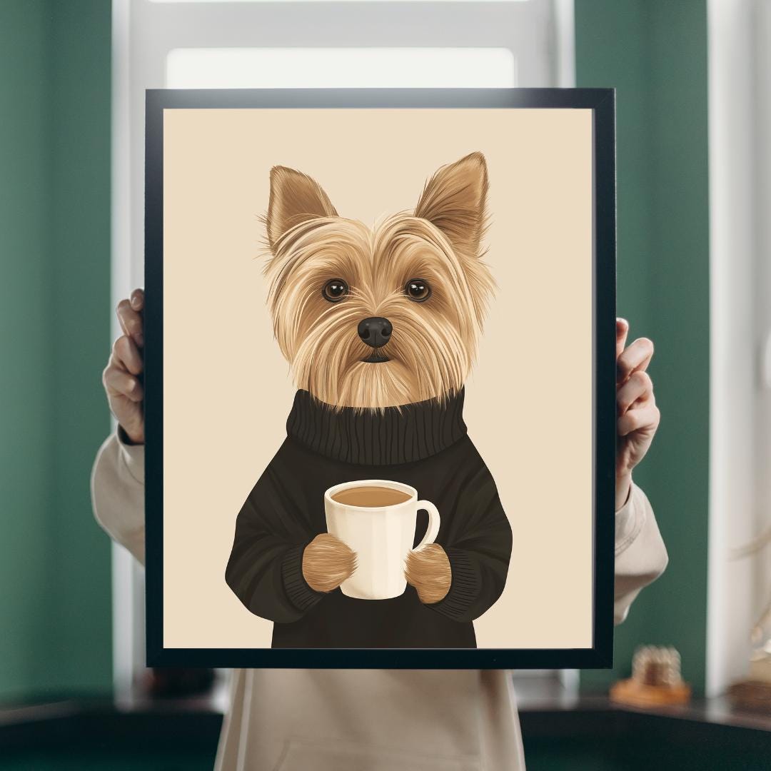 Elegant Minimalist Yorkie Poster, Cozy Pet Portrait Home Decor, Elegant ...