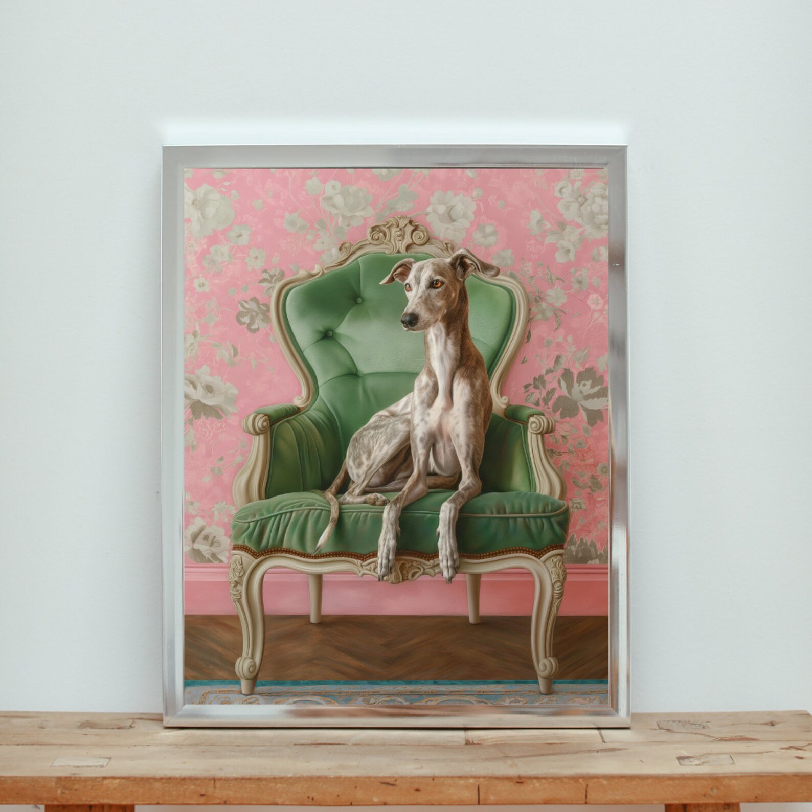 Greyhound Sitting on A Chair, Greyhound Living Room Poster, Boho Plant ...