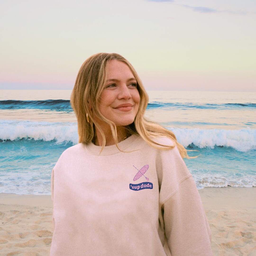 Embroidered Sup Dude Paddleboarding Crewneck Sweatshirt, Unisex Stand ...
