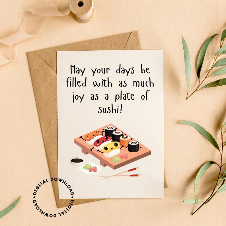 Birthday Sushi Card - Digital Download - Printable Best Birthday Wishes ...